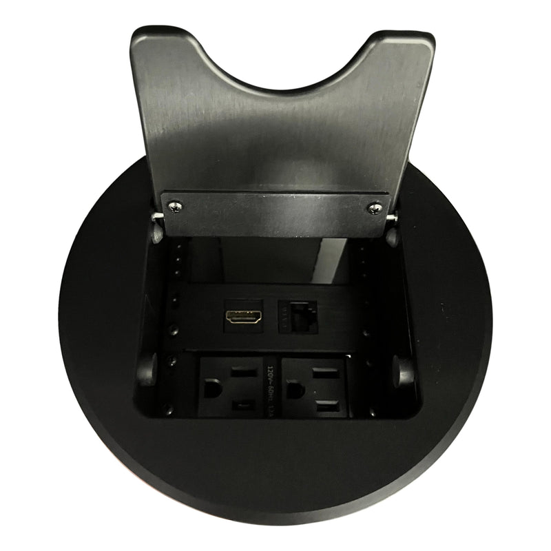 Altinex Cable Nook Jr Round Table Box, 2 Power, 1 HDMI, 1 Cat6, Black – Conference Table Boxes