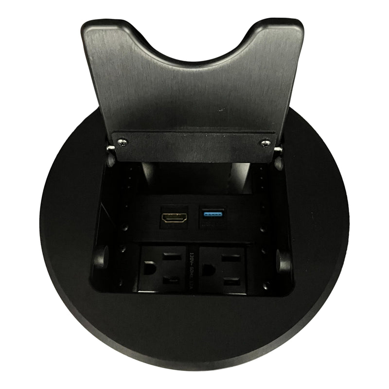 Altinex Cable Nook Jr Round Table Box, 2 Power, 1 HDMI, 1 USB, Black ...