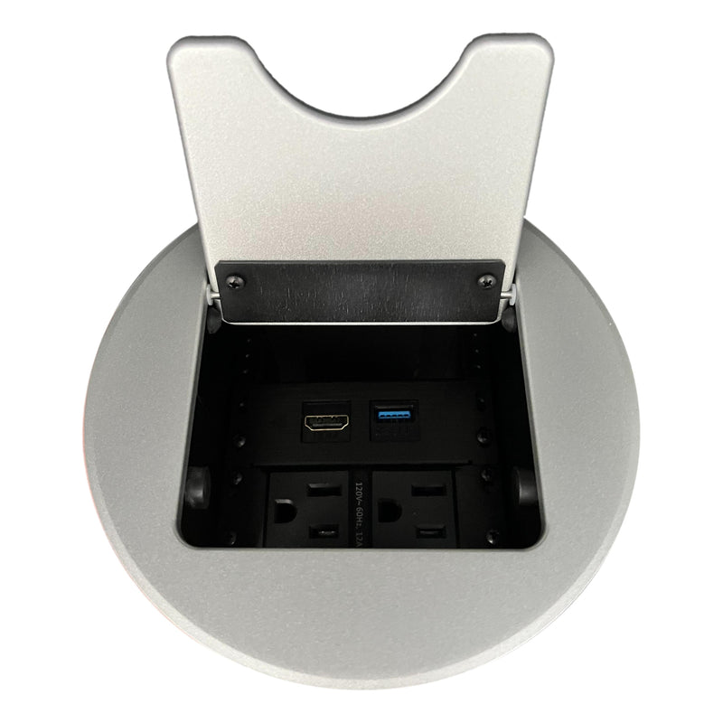 Altinex Cable Nook Jr Round Table Box, 2 Power, 1 HDMI, 1 USB, Silver ...