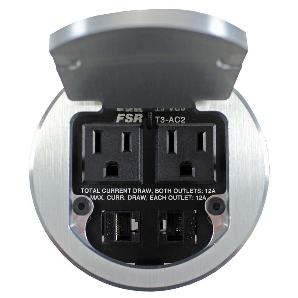 Round Cable Well Conference Table Box 2 Power Hardwired, 2 Data, Silve ...